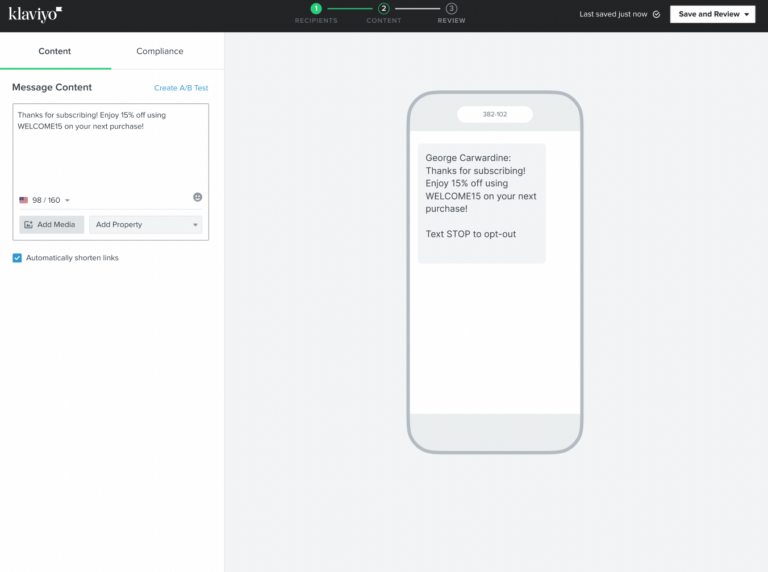 Text with virtual contact cards | Klaviyo Product Features