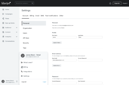 Revamped Settings Page | Klaviyo Product Features