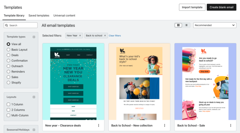 Email Template Library | Klaviyo Product Features